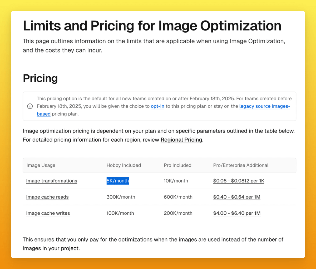 Vercel Image Optimization Pricing Update | Fox