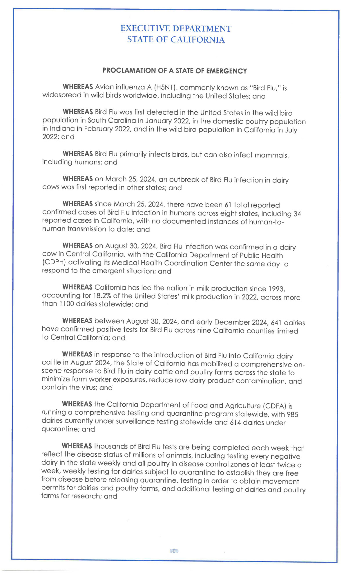 State of Emergency Declared in California Due to Bird Flu Outbreaks in ...